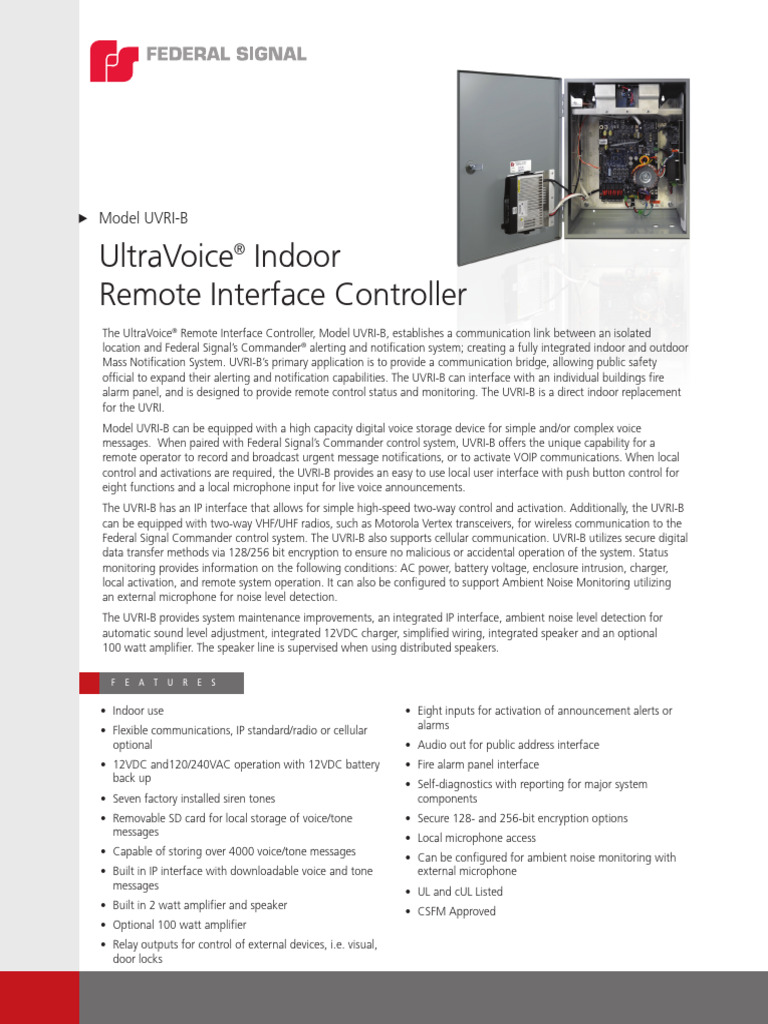 SYS5025 Model UVRI-B UltraVoice® Indoor Remote Interface Controller ...