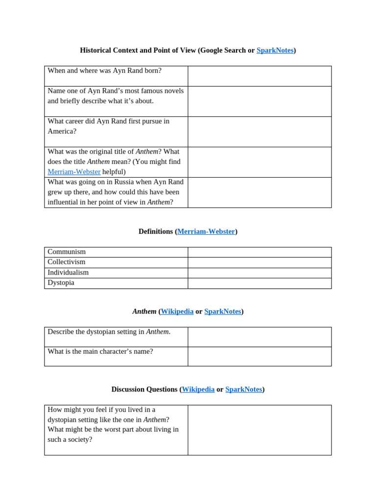 Ayn Rand's Anthem: A Study Guide | PDF