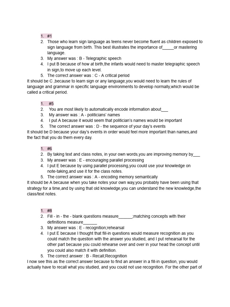 AP Psychology Unit 7 Test - Johanna Joseph Jeba Kumar | PDF | Memory ...