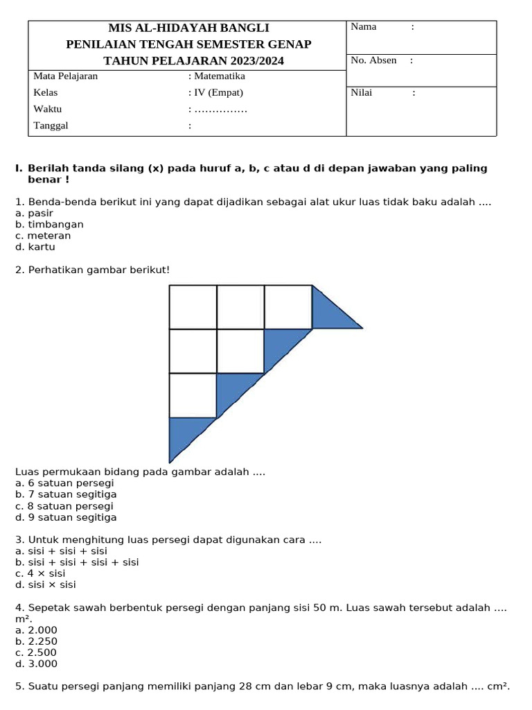 PTS MTK Kelas 4 Semester 2 Kurikulum Merdeka 2024 | PDF | Seni