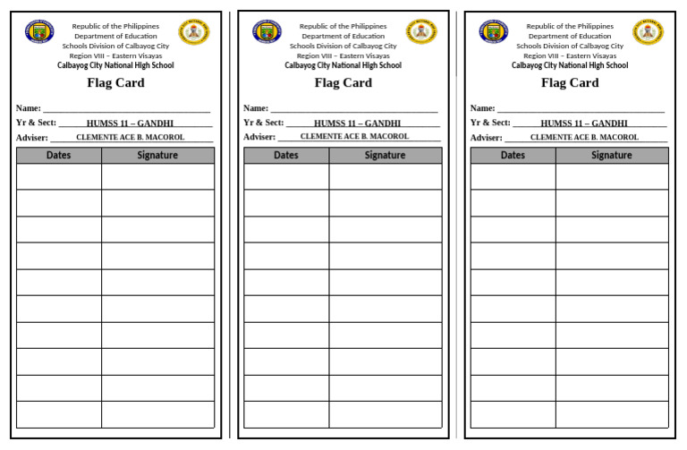 Student Flag Card Template | PDF