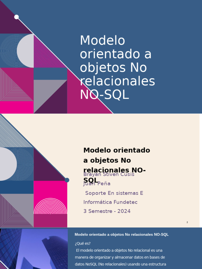 Modelo Orientado A Objetos No Relacionales No-Sql | PDF | No Sql | Bases de datos