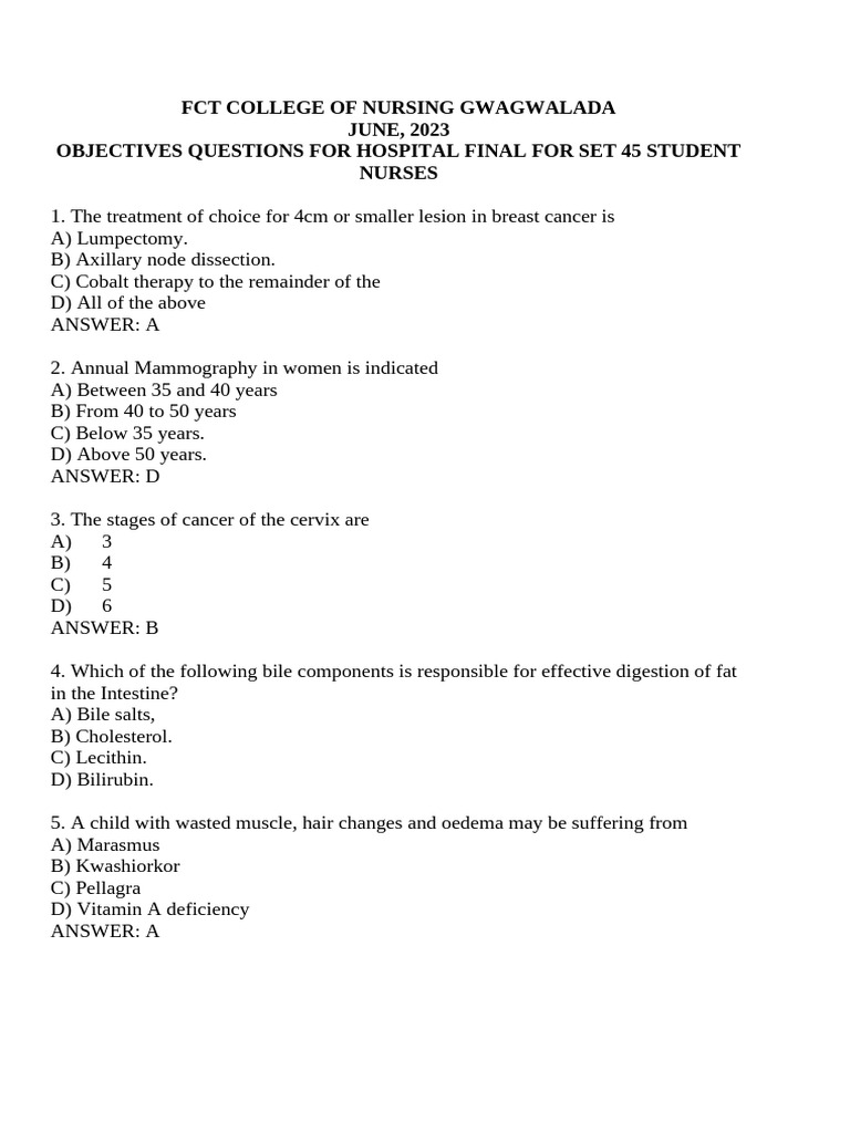 Nursing Exam Questions for Set 45 | PDF | Stomach | Urinary Incontinence