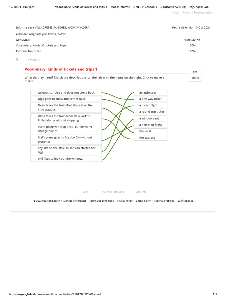 1 Vocabulary - Kinds of Tickets and Trips 1 - Modo - Informe - Unit 9 ...