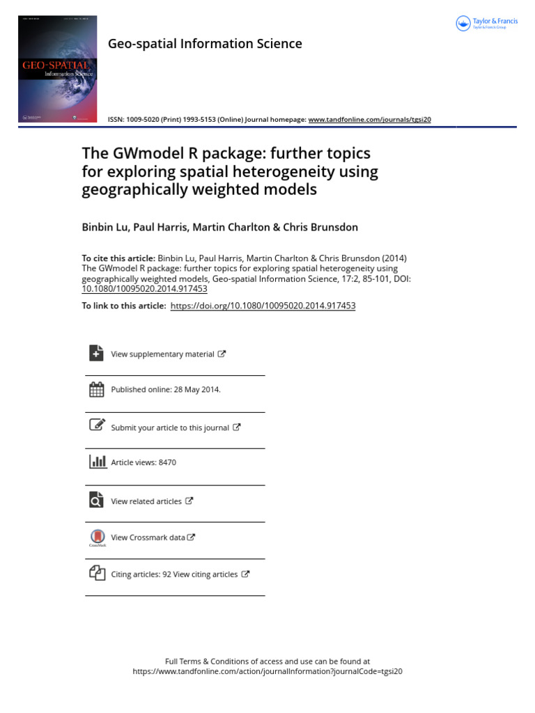 The GWmodel R Package Further Topics For Exploring Spatial Heterogeneity Using Geographically ...
