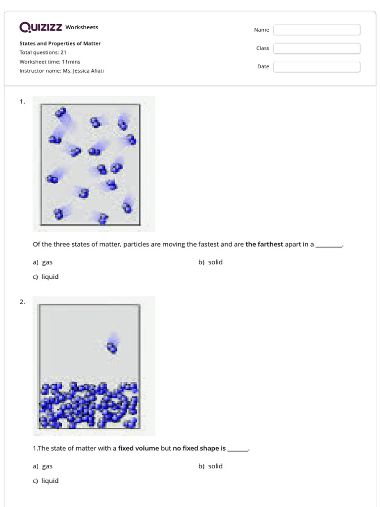 States and Properties of Matter Quiz | PDF | Matter | Water