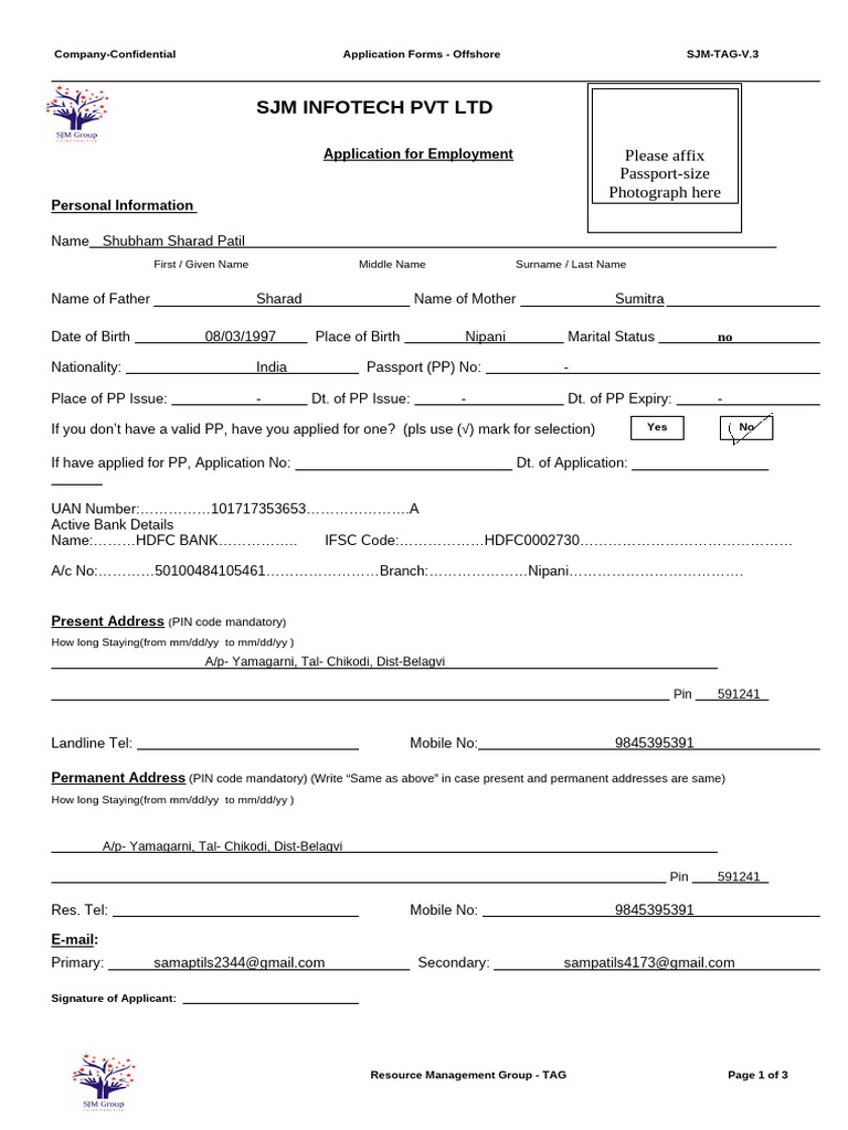 Application Form Offshore - V 3 - Employment | PDF