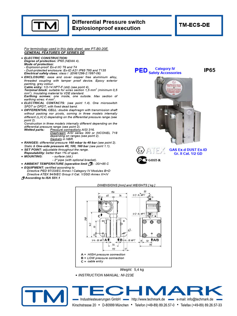 TM Ecs de | PDF | Pressure Measurement | Switch