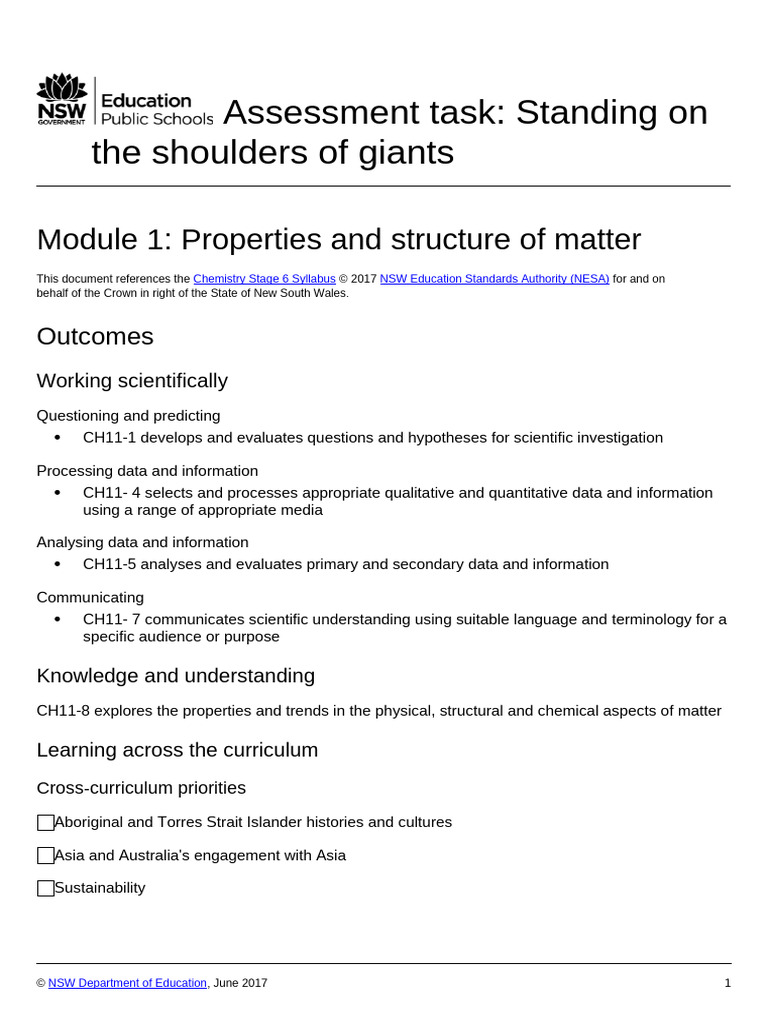 m1 Assessment Task Chemistry | PDF | Information | Cognition