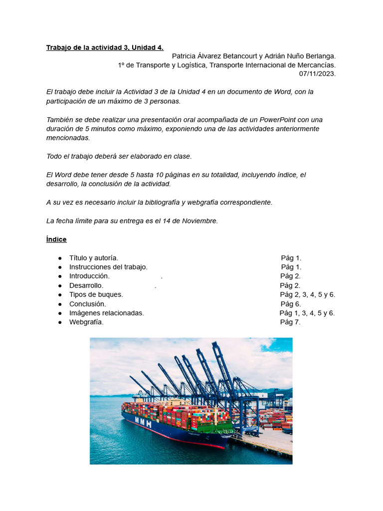 Trabajo de La Actividad 3, Unidad 4 | PDF | Buques | Crucero