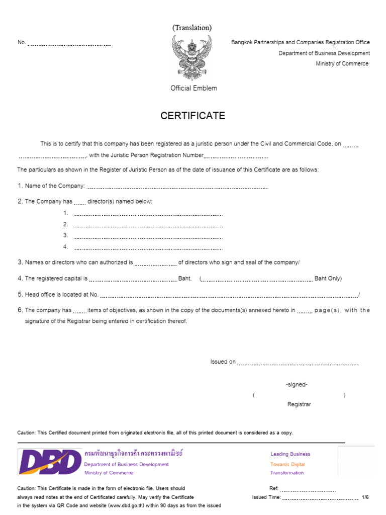 Thailand Company Registration Certificate | PDF | Finance & Money ...