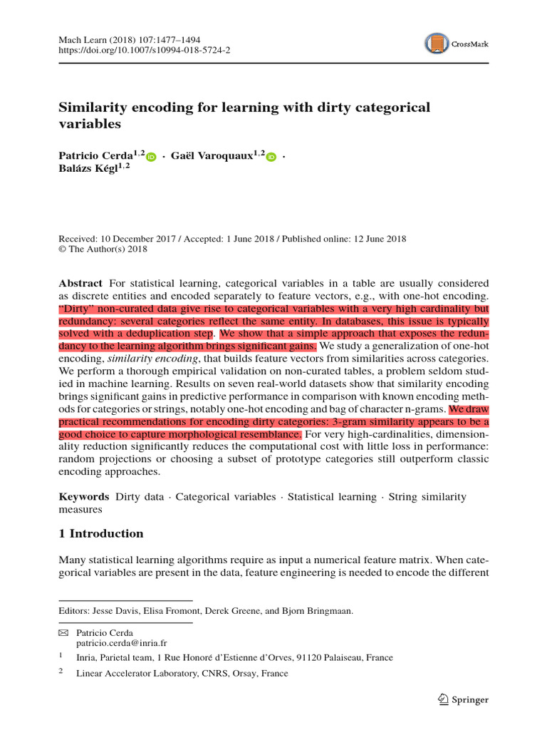 Cerda Et Al. - 2018 - Similarity Encoding For Learning With Dirty ... Cerda Et Al. - 2018 - Similarity Encoding For Learning With Dirty ...
