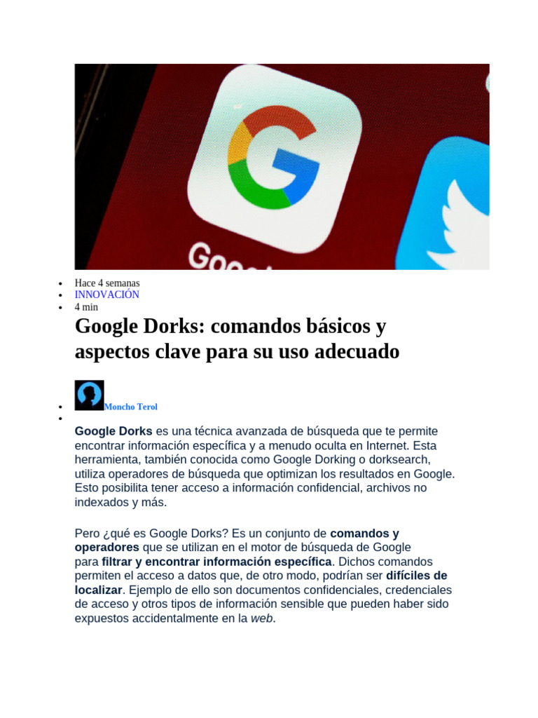 Comandos Esenciales de Google Dorks | PDF | Privacidad en internet | Contraseña