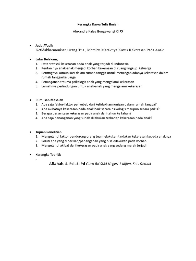 Kerangka Karya Tulis Ilmiah | PDF