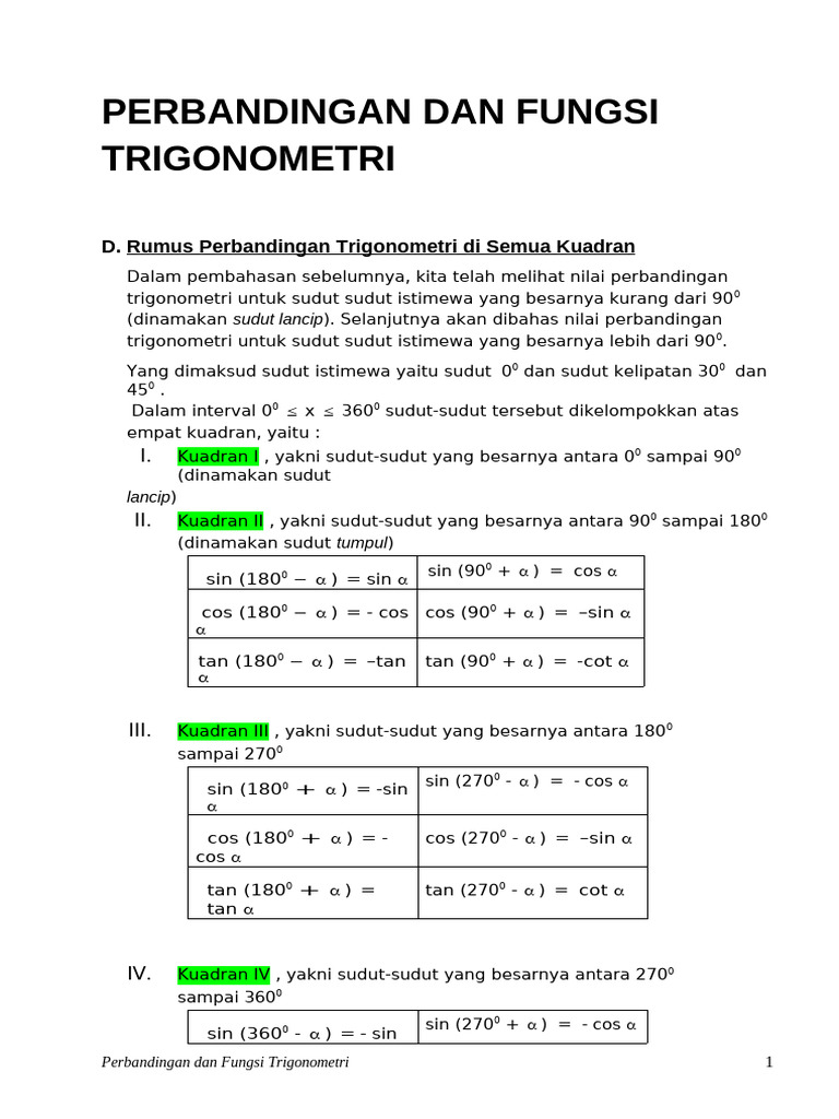Irvan Dedy - Rumus Perbandingan Trigonometri Di Semua Kuadran | PDF