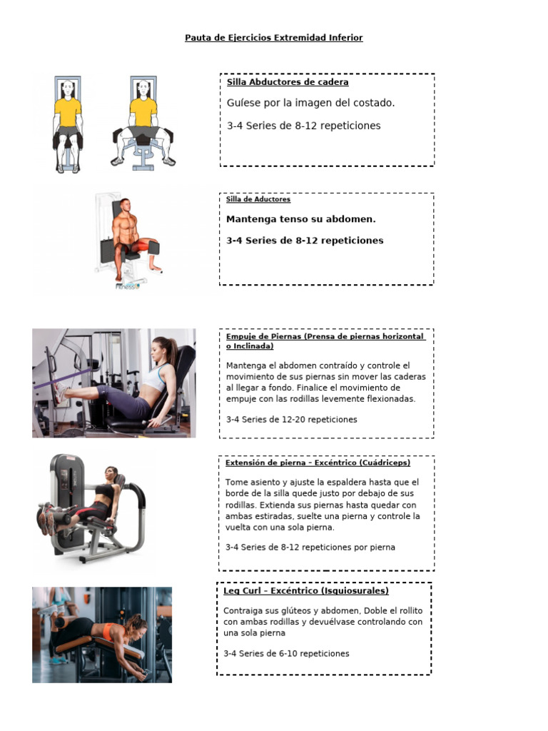Pauta Ejercicio de Extremidad Inferior | PDF | Entrenamiento con pesas | Aptitud física