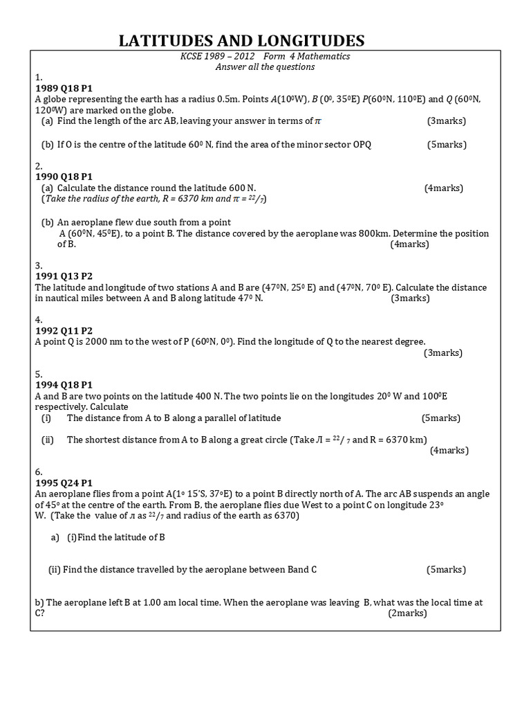 Latitude and Longitude Math Problems | PDF | Latitude | Longitude