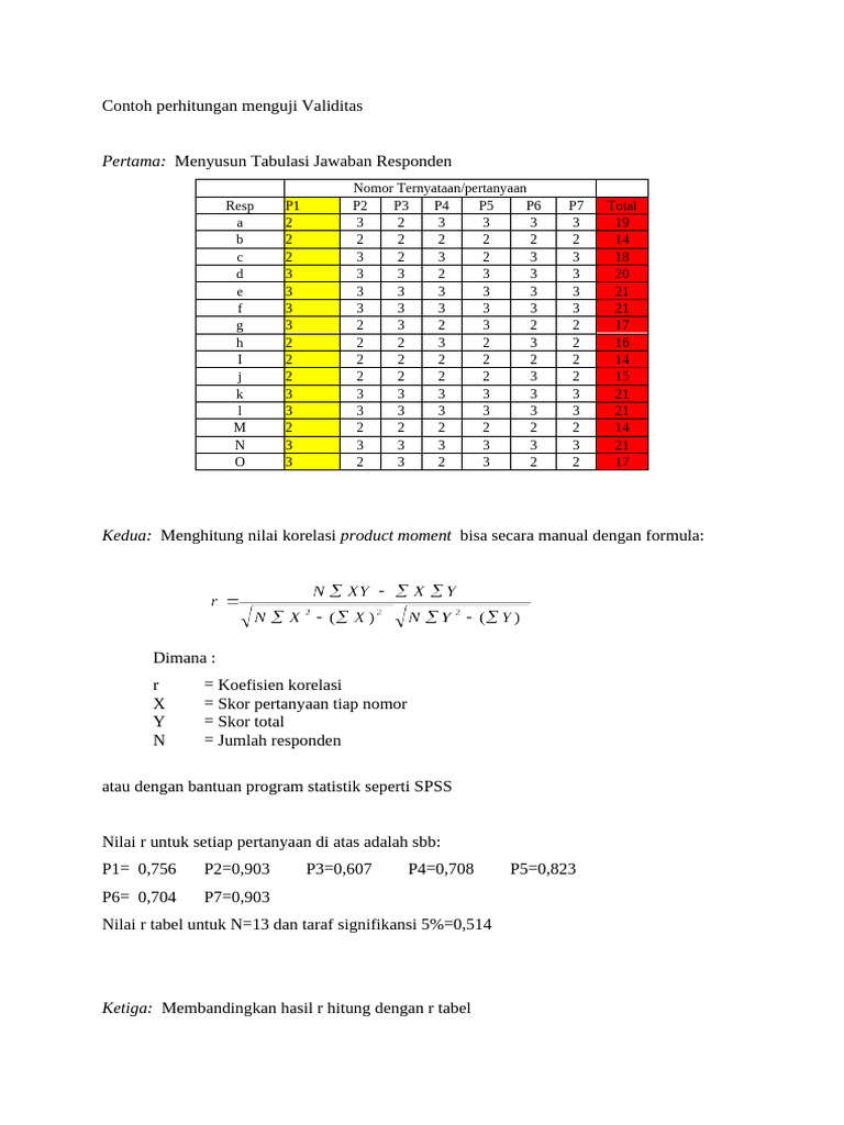 Contoh Perhitungan Menguji Validitas | PDF
