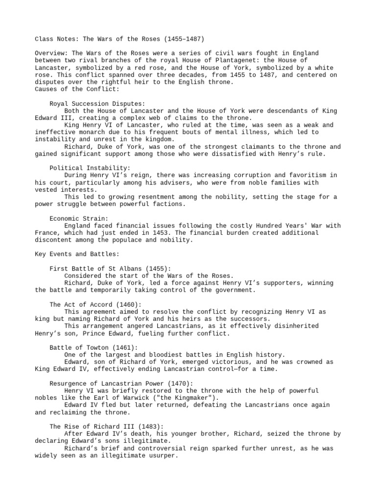 Overview of the Wars of the Roses | PDF | Wars Of The Roses | House Of ...