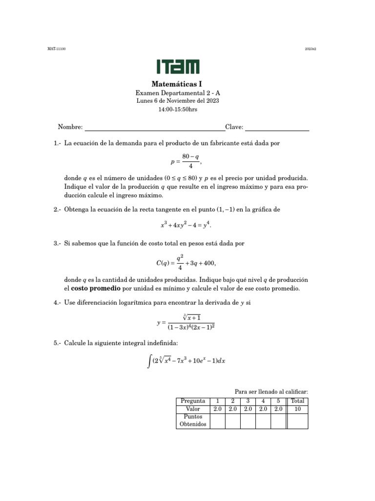 Dept2 A - Mate1 2023s2 | PDF