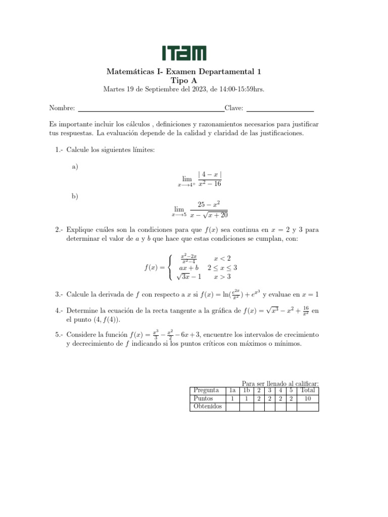 Mate1 - Departamental1 2023s2 Tipoa | PDF