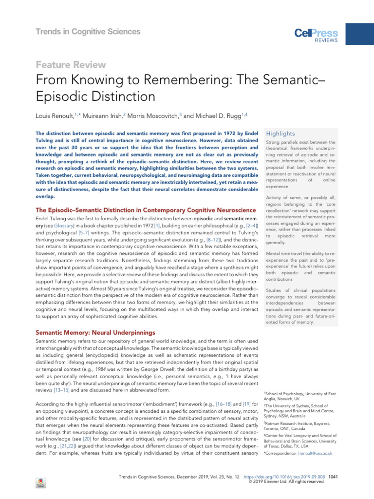 From Knowing To Remembering: The Semantic - Episodic Distinction | PDF ...