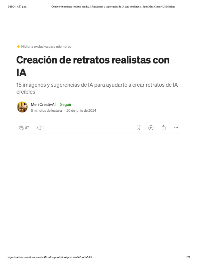 Cómo Crear Retratos Realistas Con IA. Imágenes y Sugerencias | PDF ...