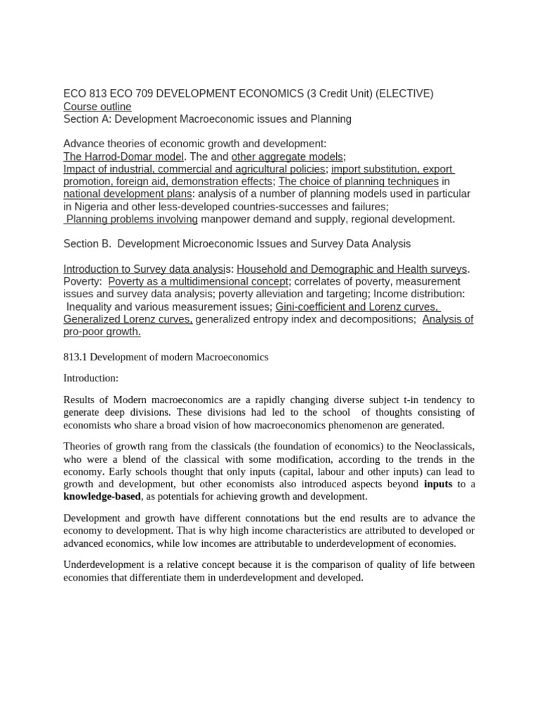 ECO 813 DEVELOPMENT ECONOMICS TSU | PDF | Economic Growth | Input–Output Model