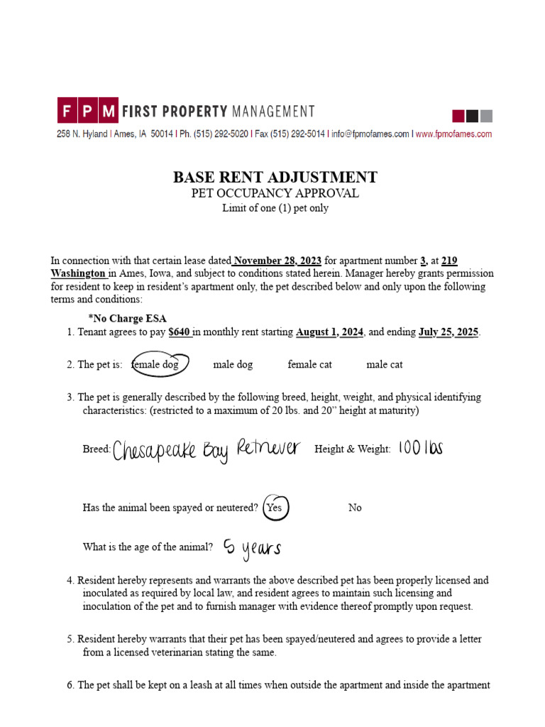 219.03 - Pet Addendum 24-25 | PDF | Leasehold Estate | Lease