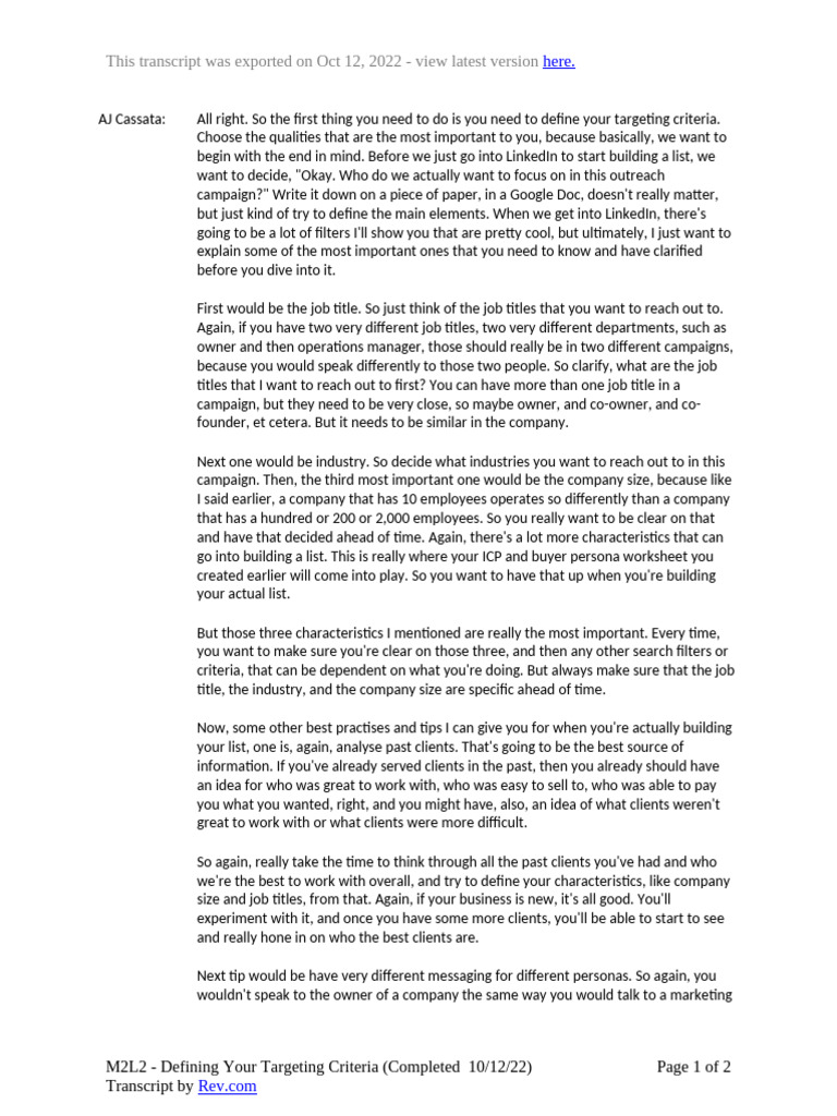 M2L2 Defining Your Targeting Criteria | PDF