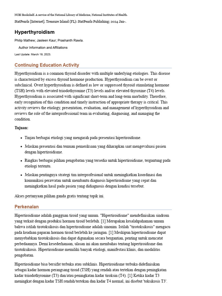 Hipertiroidisme - StatPearls - Rak Buku NCBI | PDF