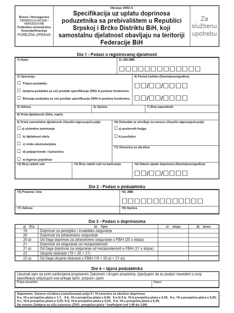 A3076 8b7aa Obrazac 2002 A. - Bos - Web2 | PDF