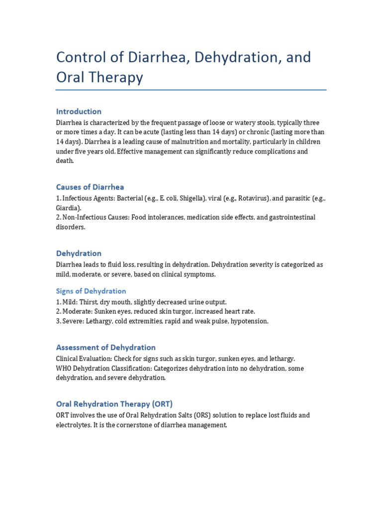 Control of Diarrhea, Dehydration, and Oral Therapy | PDF | Diarrhea ...