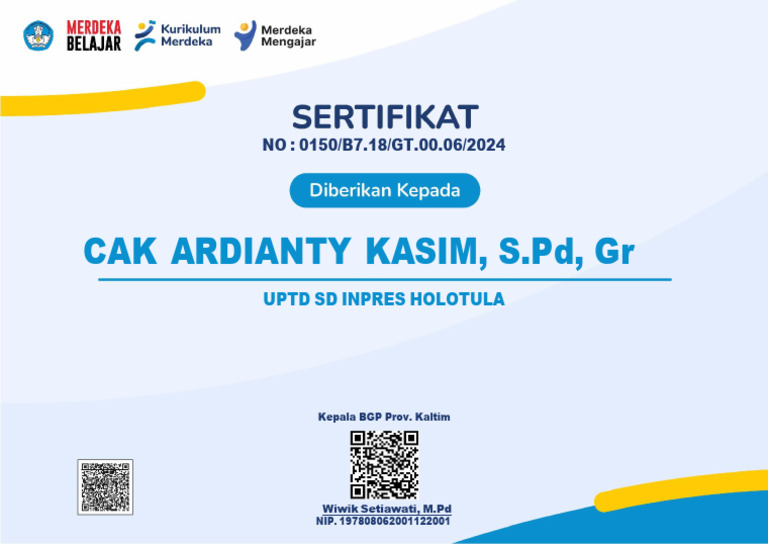 Sertifikat - Cak Kasim B1 | PDF