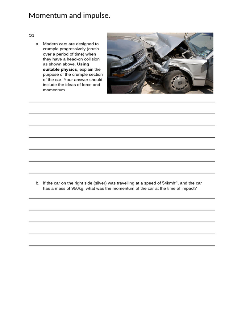 01 Collision Question WS 2024 | PDF | Seat Belt | Force