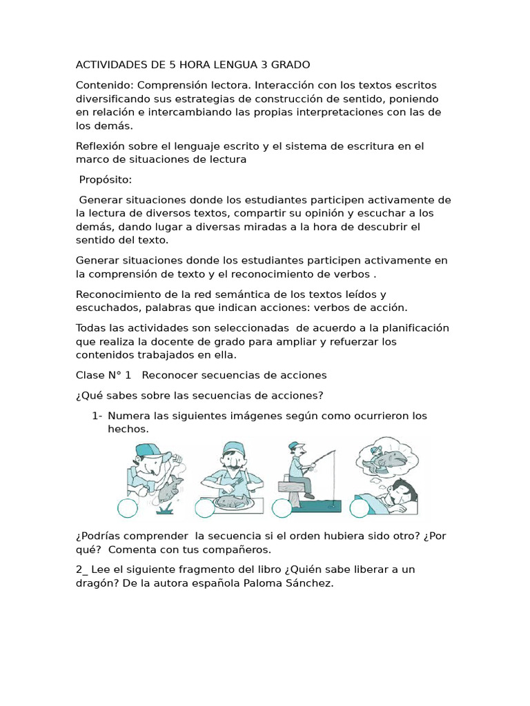 Actividades de 5 Hora Lengua 3 Grado | PDF