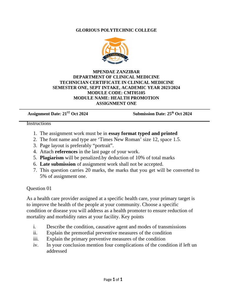 Assignment - One Health Promotion | PDF | Business