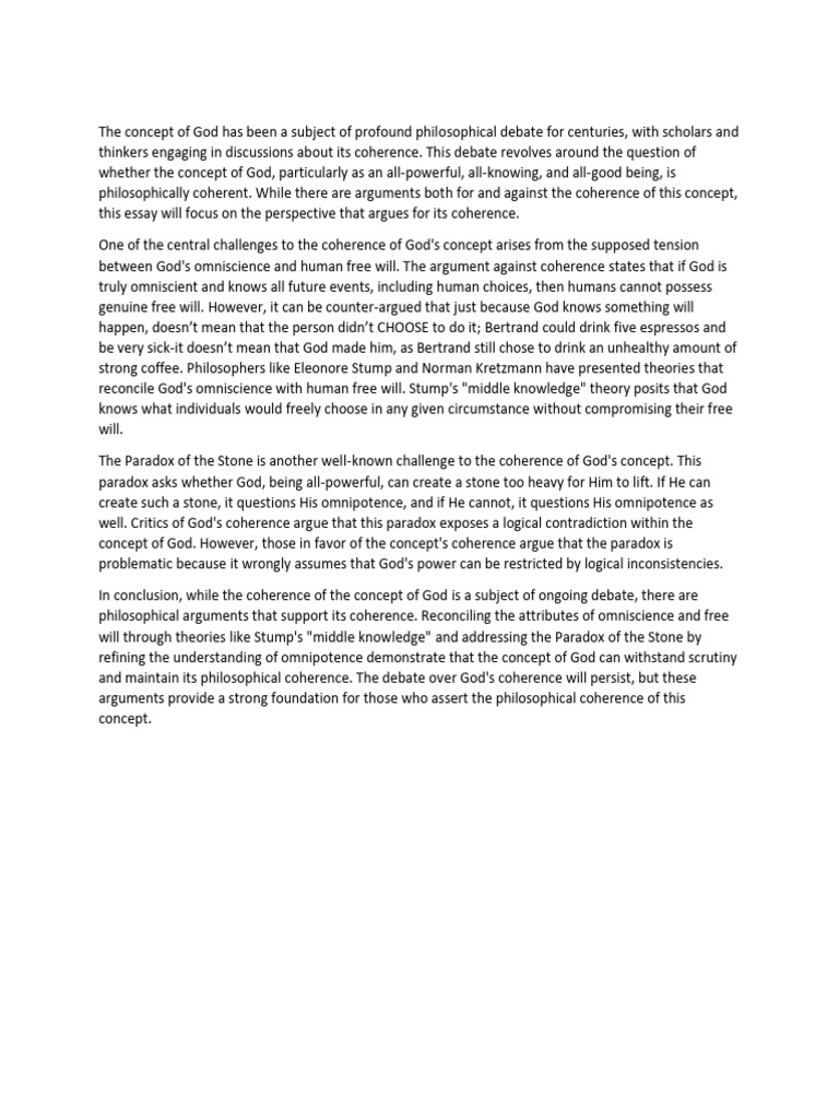 Coherence of God's Concept Explained | PDF | God | Free Will