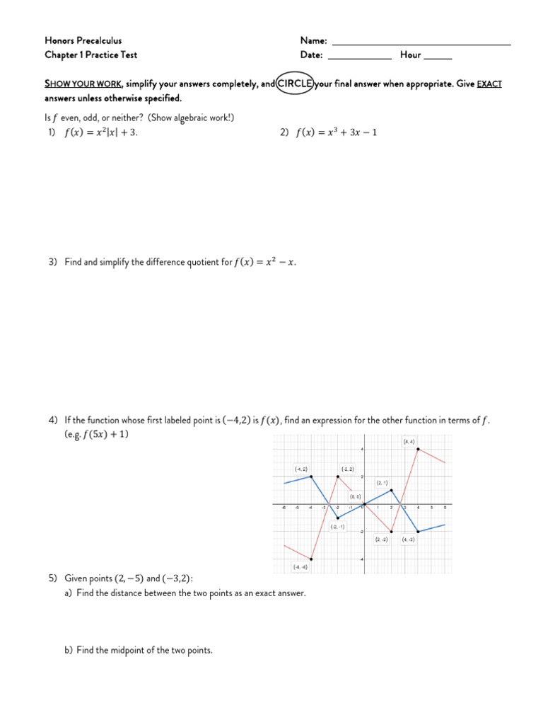 HPC CH 1 Practice Test | PDF | Circle | Function (Mathematics)