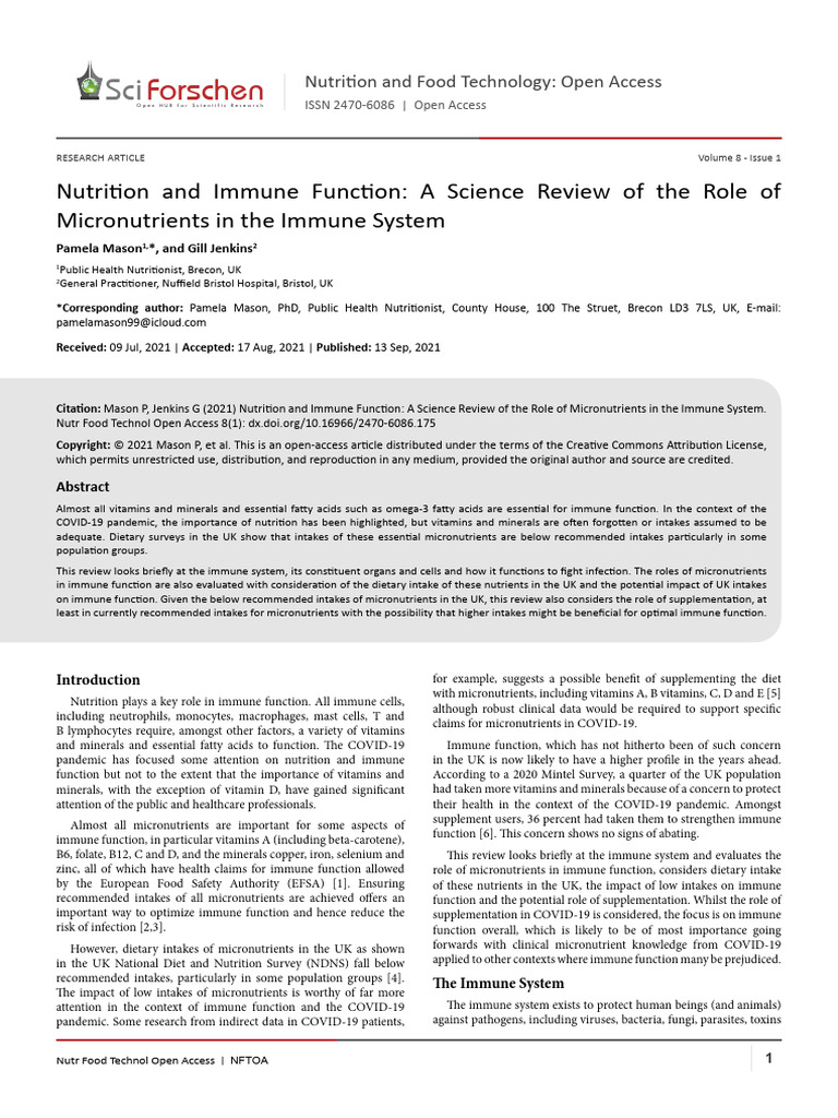 Nutrition and Immune Funtion | PDF | Immune System | Innate Immune System