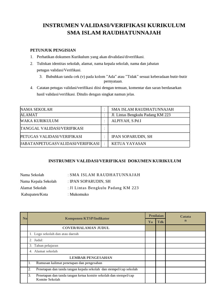 Instrumen Validasi Kurikulum | PDF