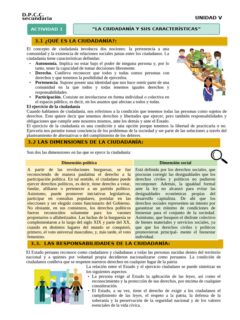 1° DPCC - Actv.01-Und.5 2024 | PDF | Ciudadanía | Estado (política)