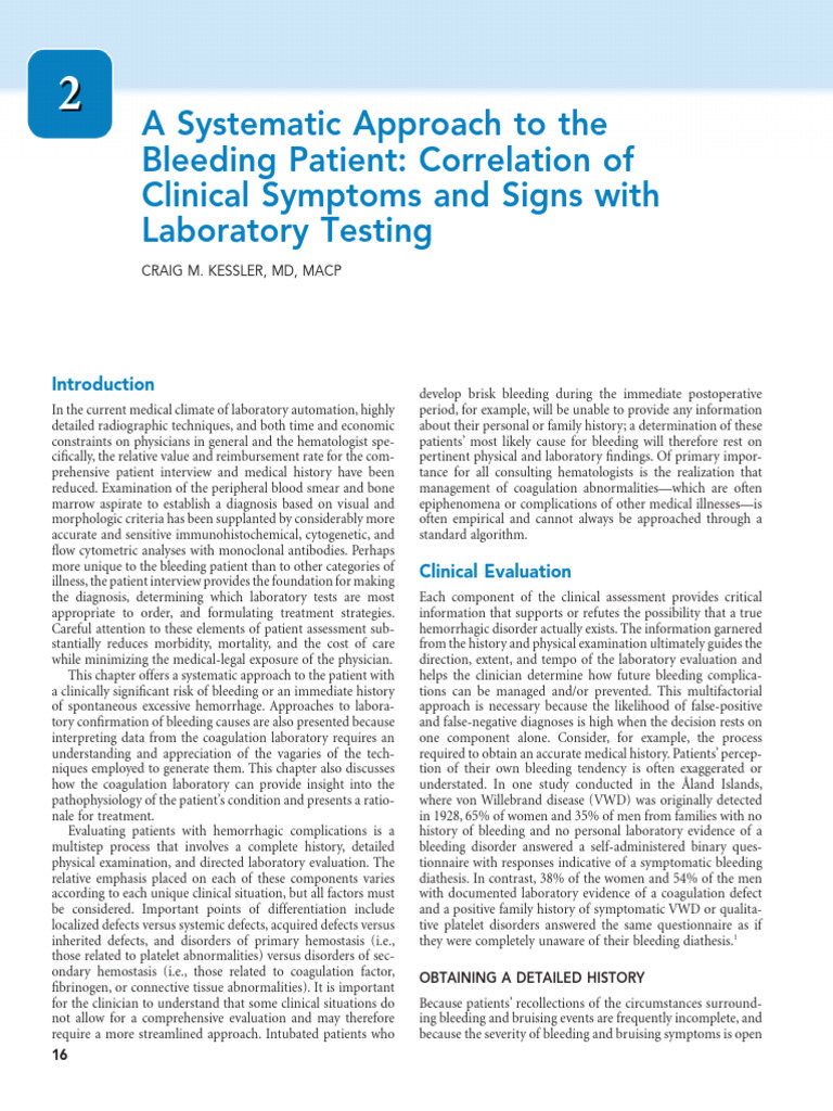 A Systematic Approach To The Bleeding Patient: Correlation of Clinical ...