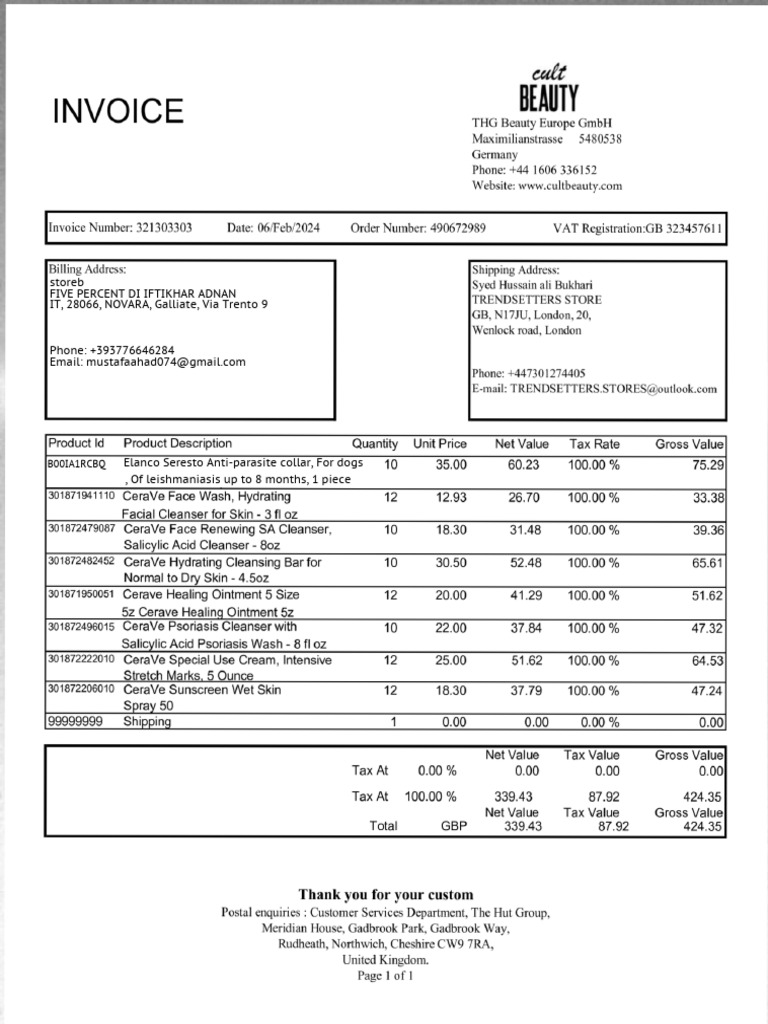 FIVE PERCENT DI IFTIKHAR ADNAN TAX Invoice | PDF | Cooking, Food & Wine