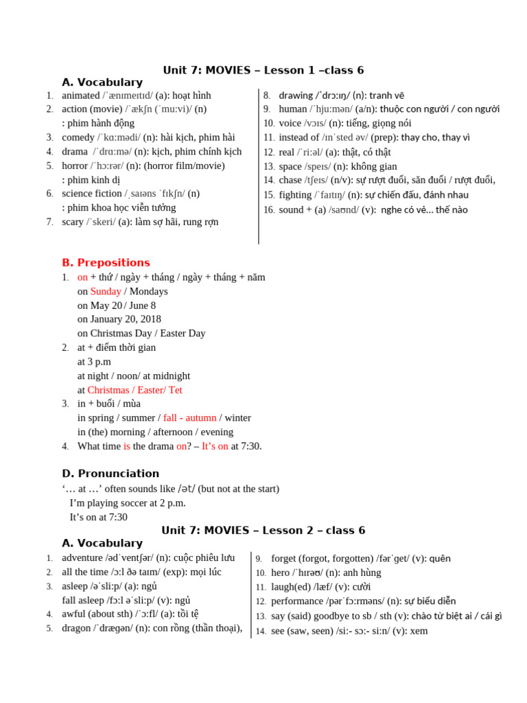Unit 7 Lesson 1+2+3 | PDF
