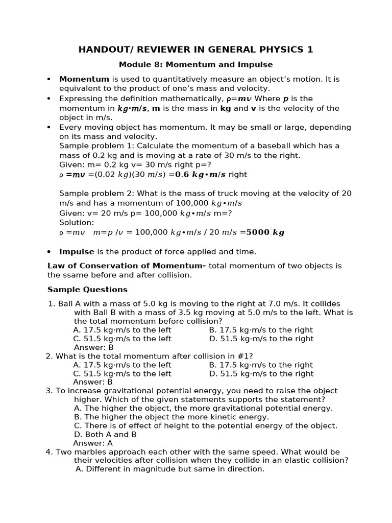 General Physics Handout | PDF | Force | Momentum