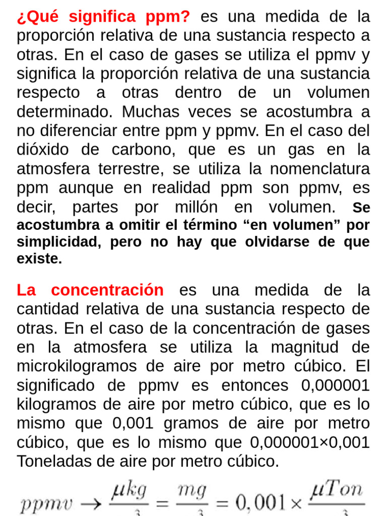 Significado y uso de ppmv en gases | PDF