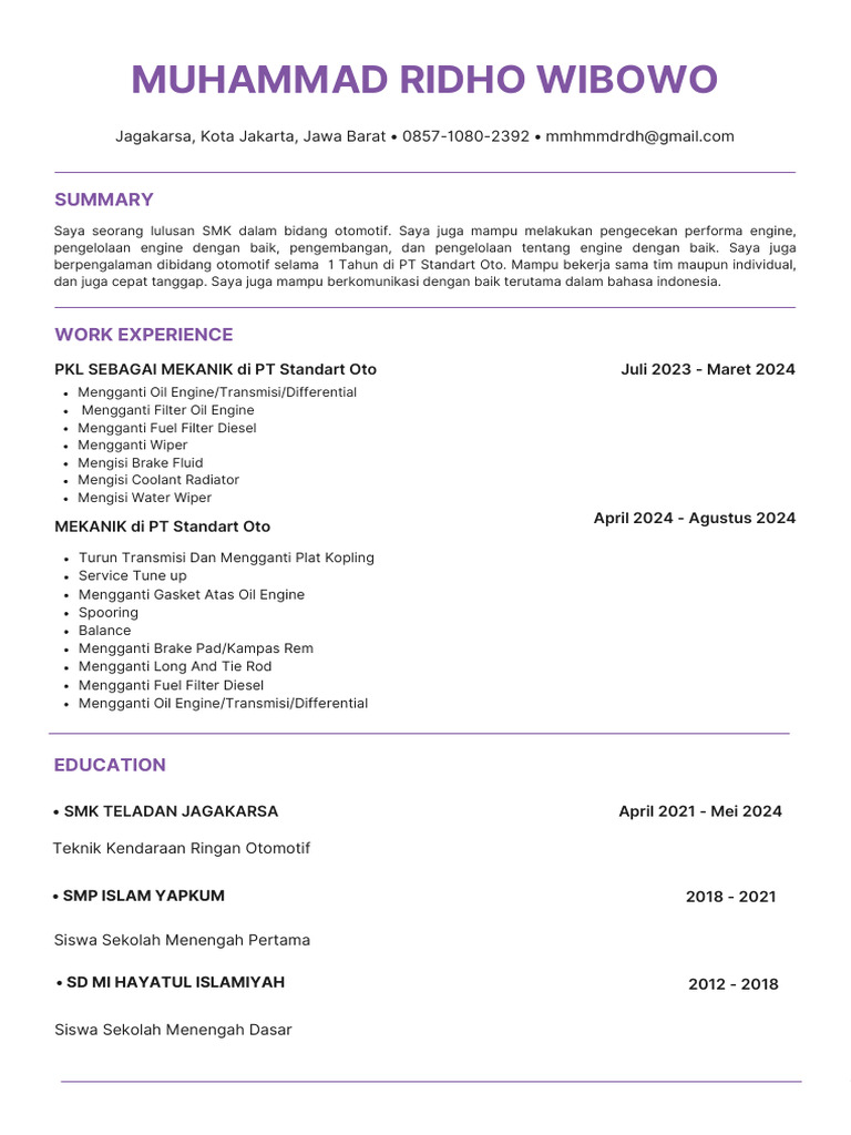 CV Muhammad Ridho Wibowo-1 | PDF