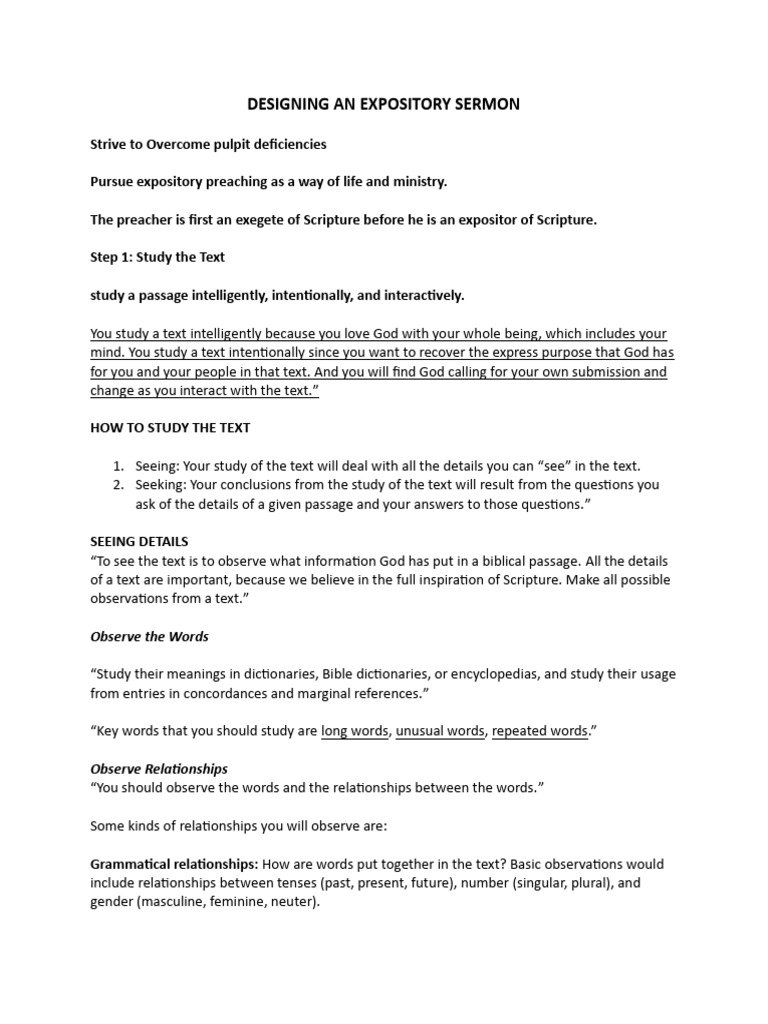 DESIGNING-AN-EXPOSITORY-SERMON (1) | PDF | Expository Preaching | Bible