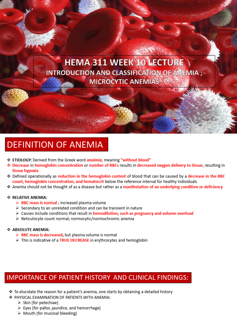 Introduction and Classification of Anemia - Microcytic Anemias | PDF ...